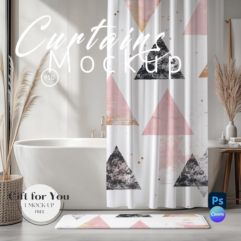 Shower Curtain and Mat Mockup,bathroom Carpet and Curtain Mockups ...