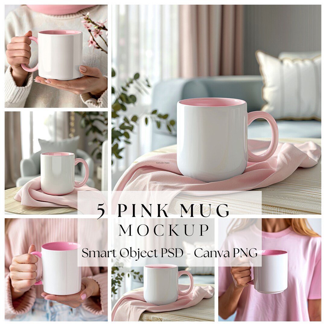 Pink Mug Mockup Bundle , 11 Oz Mug Pink Handle, Cup Coffee Mock up ...