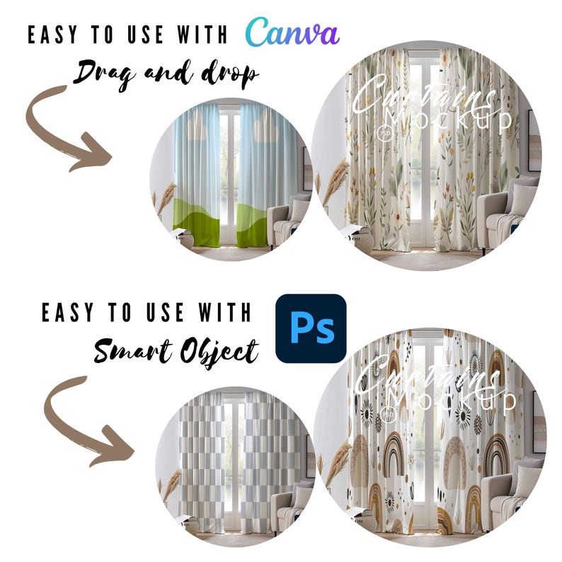 Curtain Mockup, Bundle 4 Living Room Curtain Mock Ups,photoshop Mock Up ...