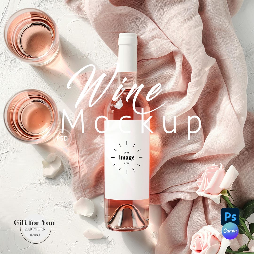 Wine Mockup, Wine Mock-up, Bottle Label Mockup,pink Rose Wine Bottle ...