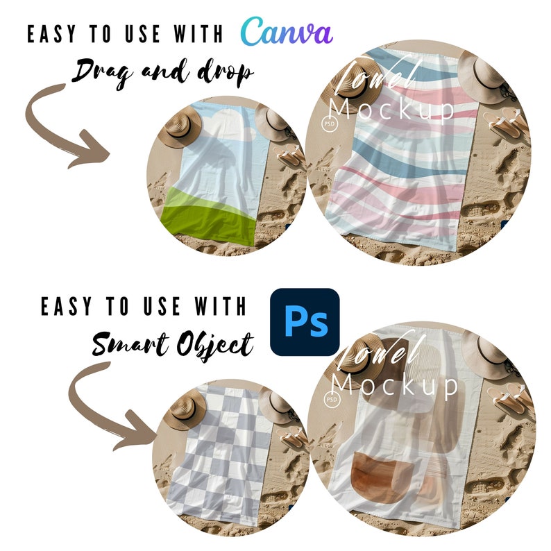 Beach Towel Mockups Bundle Photoshop, Towels Mockup Template ,blanket ...