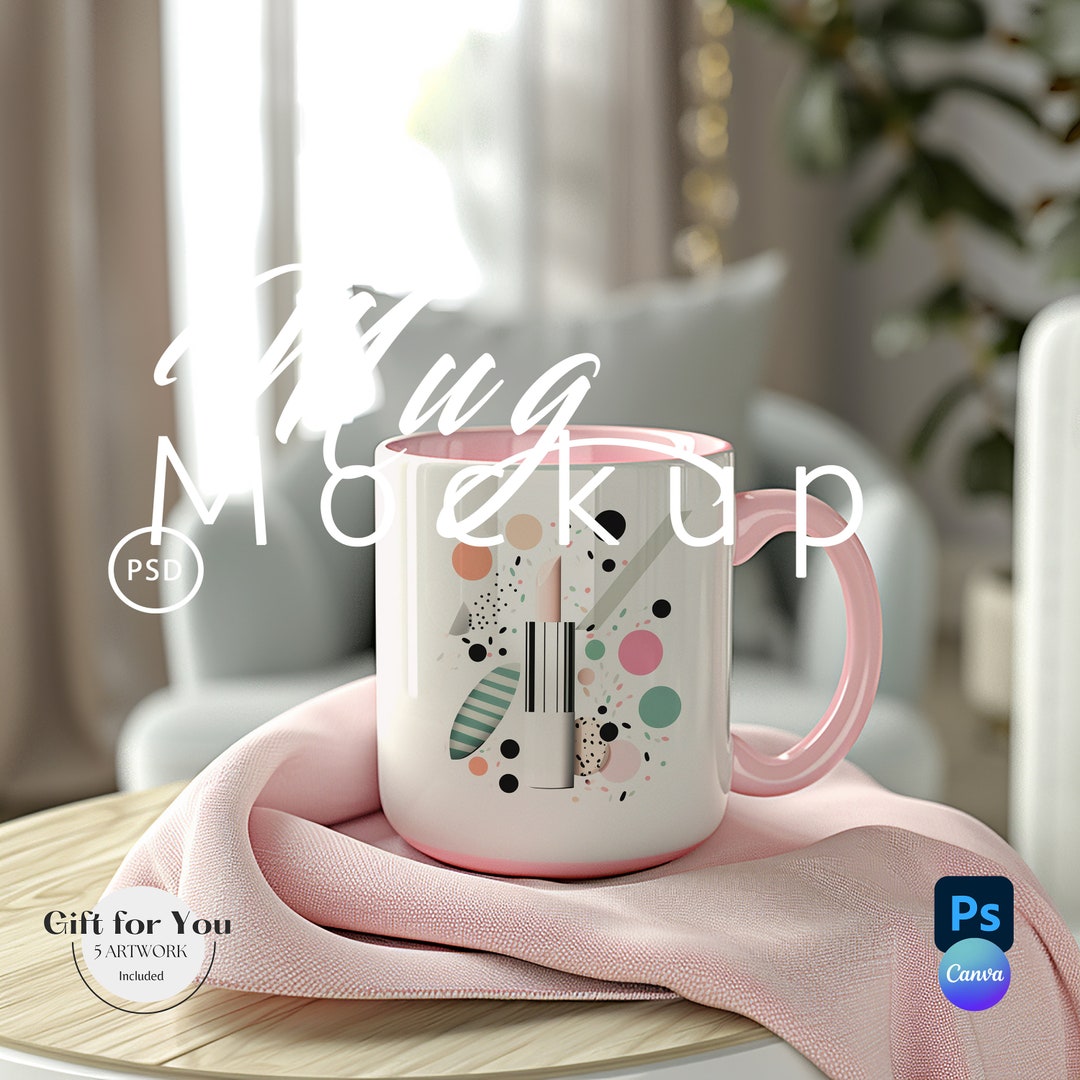 Pink Mug Mockup, 11 Oz Mug Pink Handle, Cup Coffee Mock up Photoshop, Printify Mug, Mockup Canva ...
