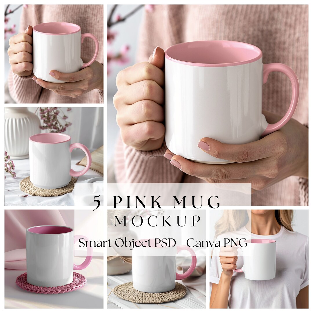 Pink Mug Mockup Bundle, 11 Oz Mug Pink Handle, Cup Coffee Mock up ...