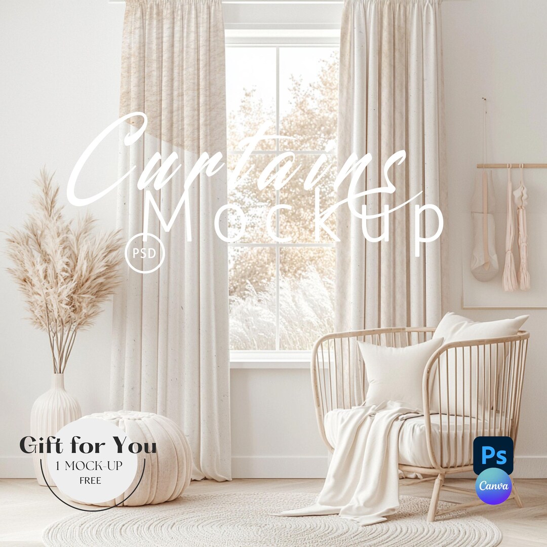 Curtain Mockup | Living Room Curtain Mock Up| Canva Overlay Drag and ...