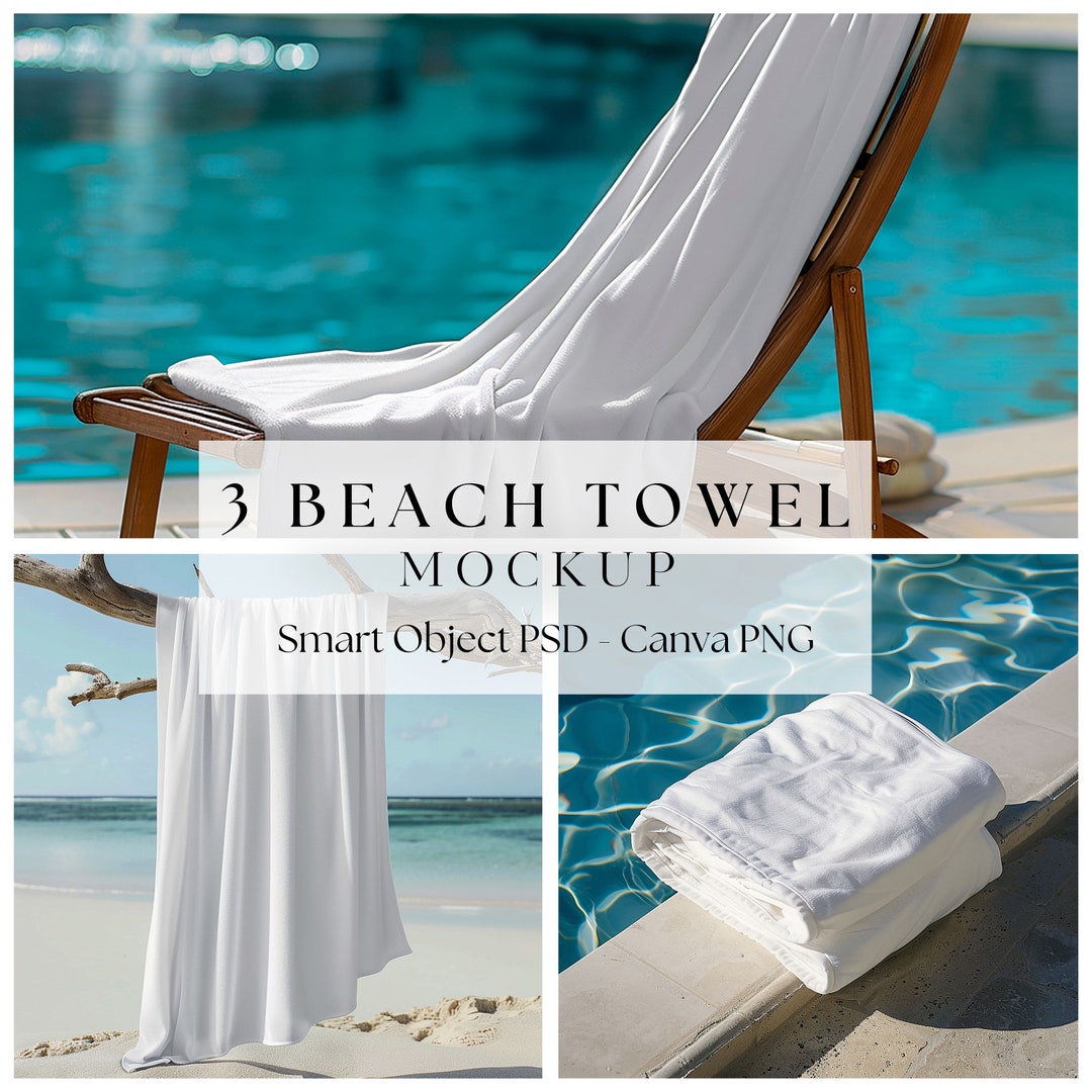 Beach Towel Mockups Bundle Photoshop, Bundle 3 Towels Mockup Template ...