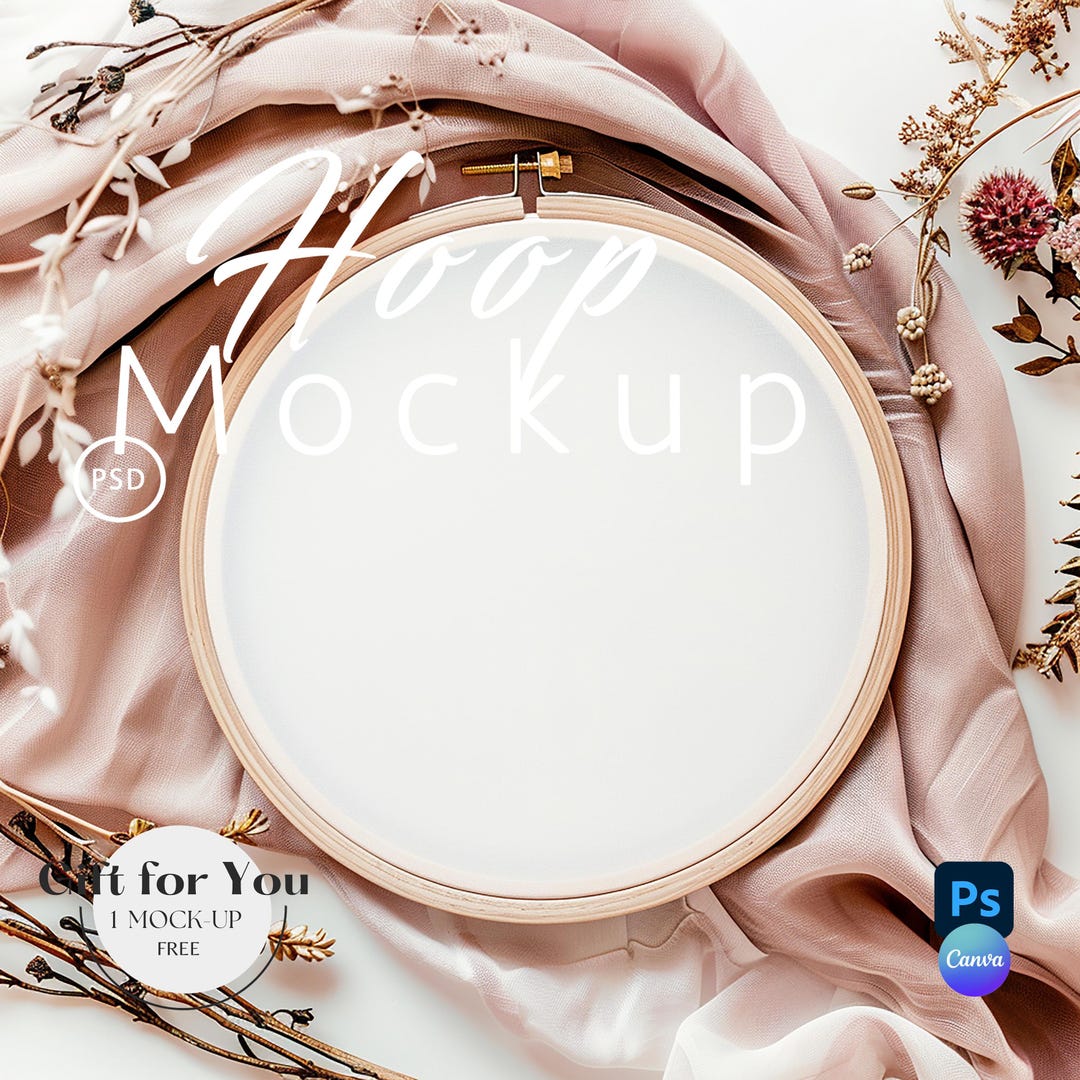 Embroidery Hoop Mockup, Boho Embroider Mock up Canva Drag and Drop ...