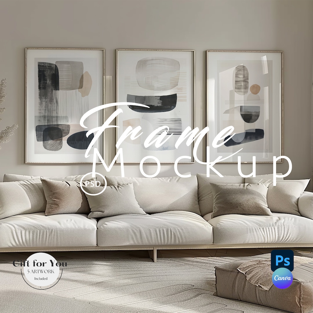 Set of 3 Frame Mockup Living Room,gallery Wall Set Three Frame Mock Up ...