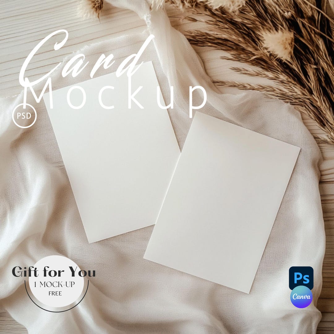TWO Invitations Card Mockup,wedding Card 5x7 Mock up Canva Drag and ...