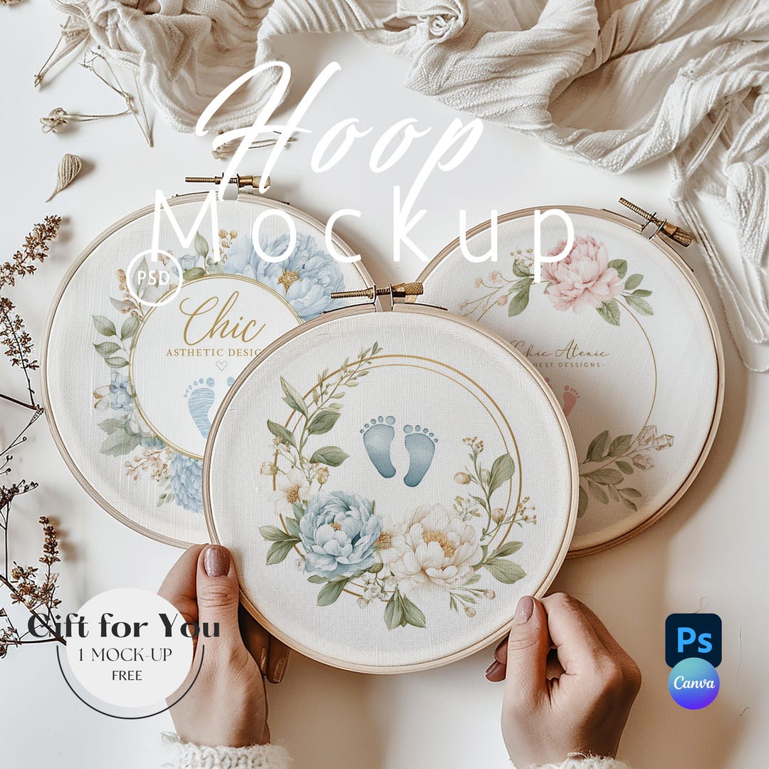 Three Embroidery Hoop Mockup,boho Embroider Mock-up Canva Drag and Drop ...