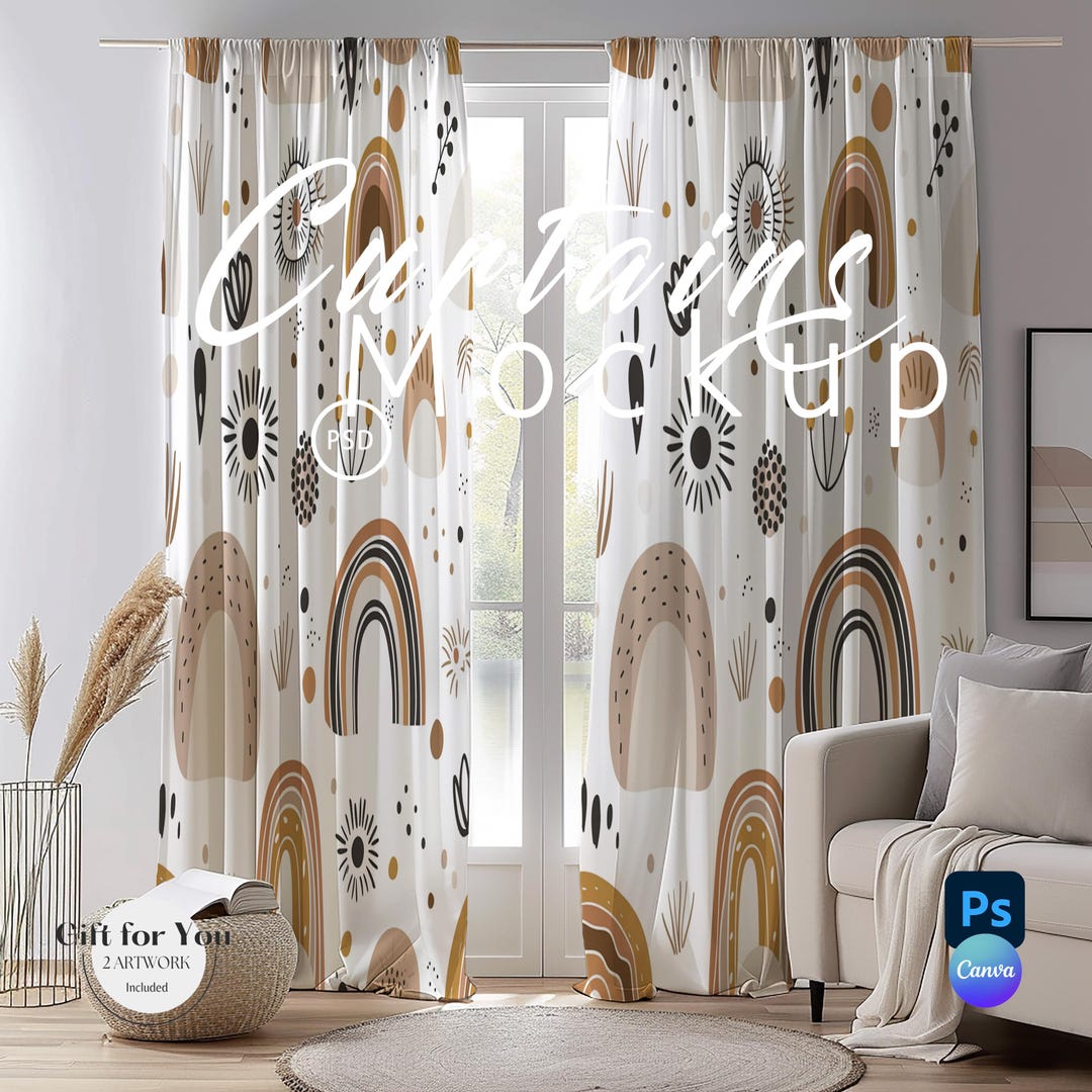 Curtain Mockup, Living Room Curtain Mock Ups,photoshop Mock Up, Drag ...