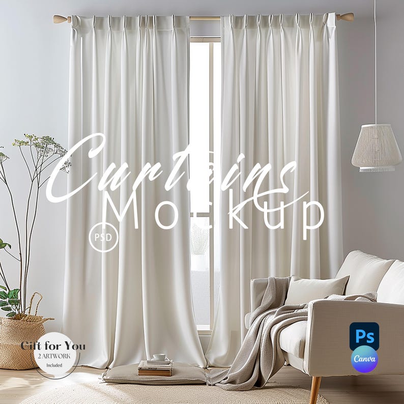 Curtain Mockup, Bundle 4 Living Room Curtain Mock Ups,photoshop Mock Up ...