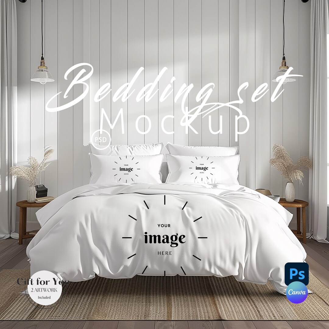 Bedding Set Mockup, Duvet and Pillow Mockups PSD, Blanket Mockup ...