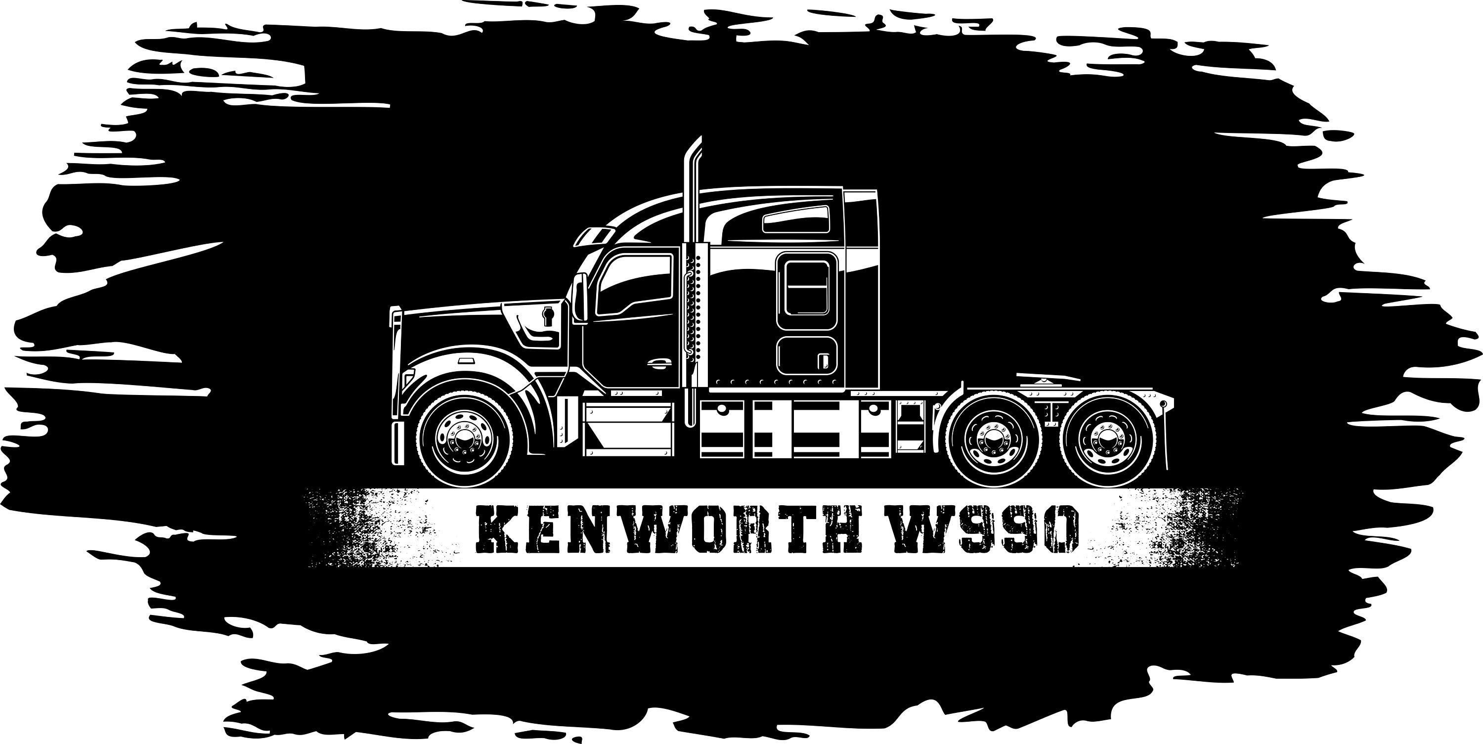 Classic American Semi Truck SVG Bundle. Trailer on Black Isolatet ...