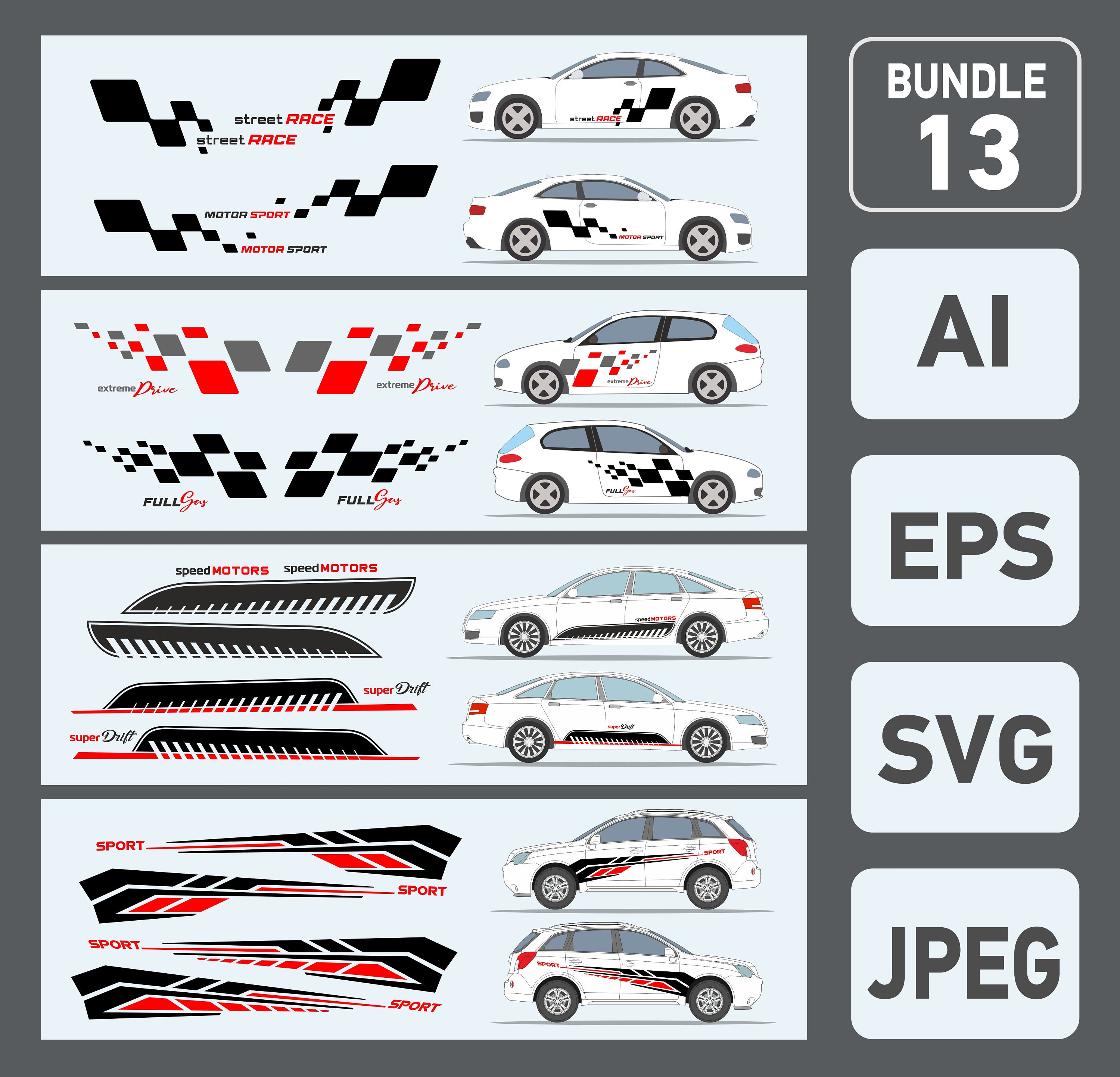 Car Side Door Sticker Stripe SVG Bundle. Universal Customised Set for ...