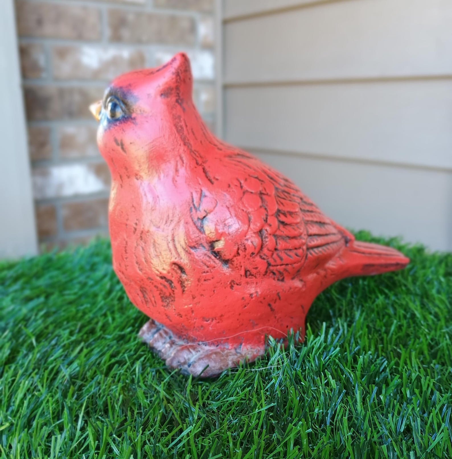 Concrete Cardinal Statue Red Bird Figurine Indoor Outdoor Painted ...