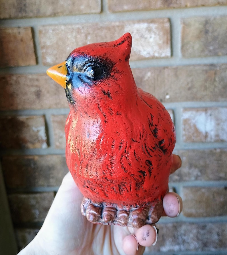 Concrete Cardinal Statue Red Bird Figurine Indoor Outdoor Painted ...