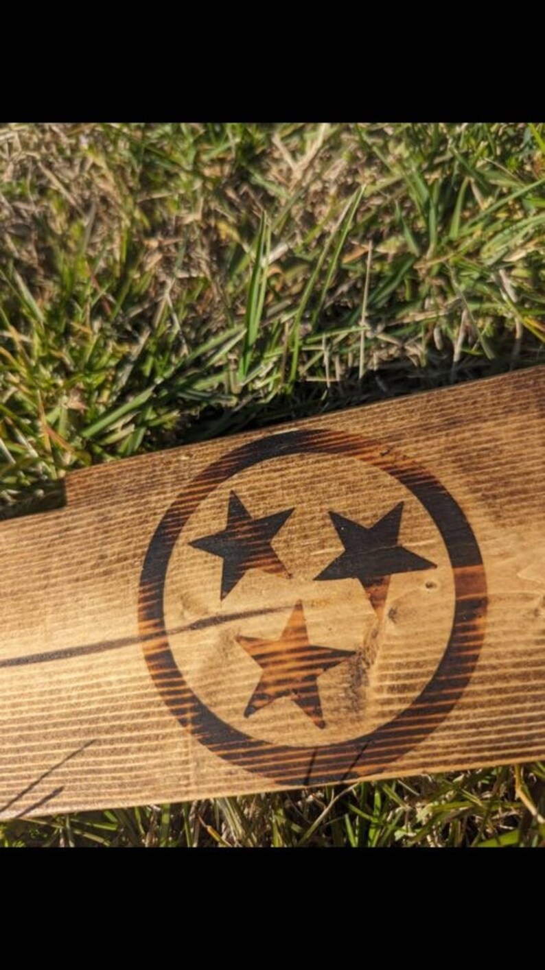 Wooden Tennessee Tri-star Sign/ Tennessee-shaped Flag Sign/ Wood-burned ...