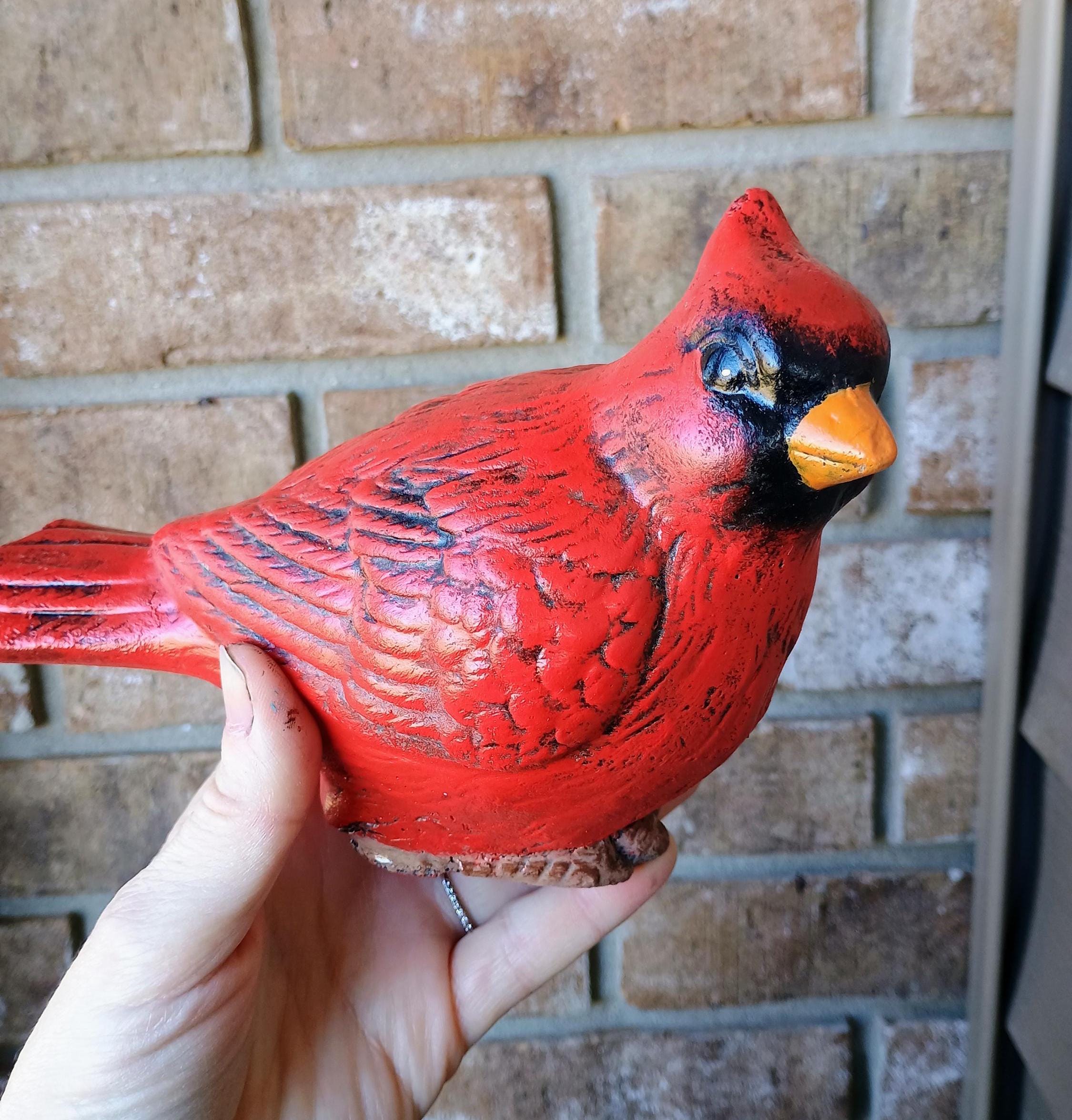 Concrete Cardinal Statue Red Bird Figurine Indoor Outdoor Painted ...