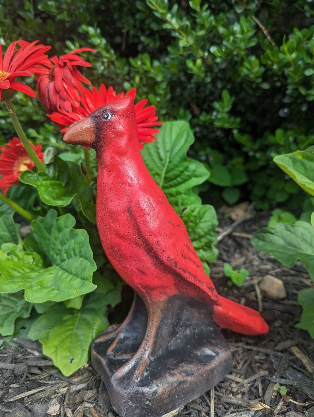 Concrete Cardinal Statue/ Cement Red Bird/ Bird Figurine/ Garden Patio ...