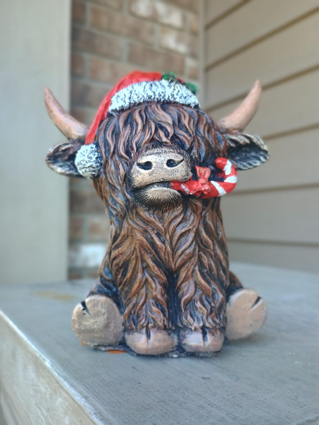 Hand-painted Concrete Highland Cow Statue Christmas Cow Tier Tray ...
