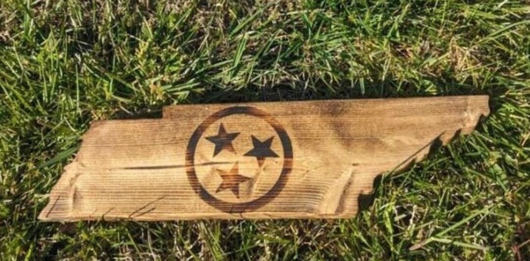 Wooden Tennessee Tri-star Sign/ Tennessee-shaped Flag Sign/ Wood-burned ...