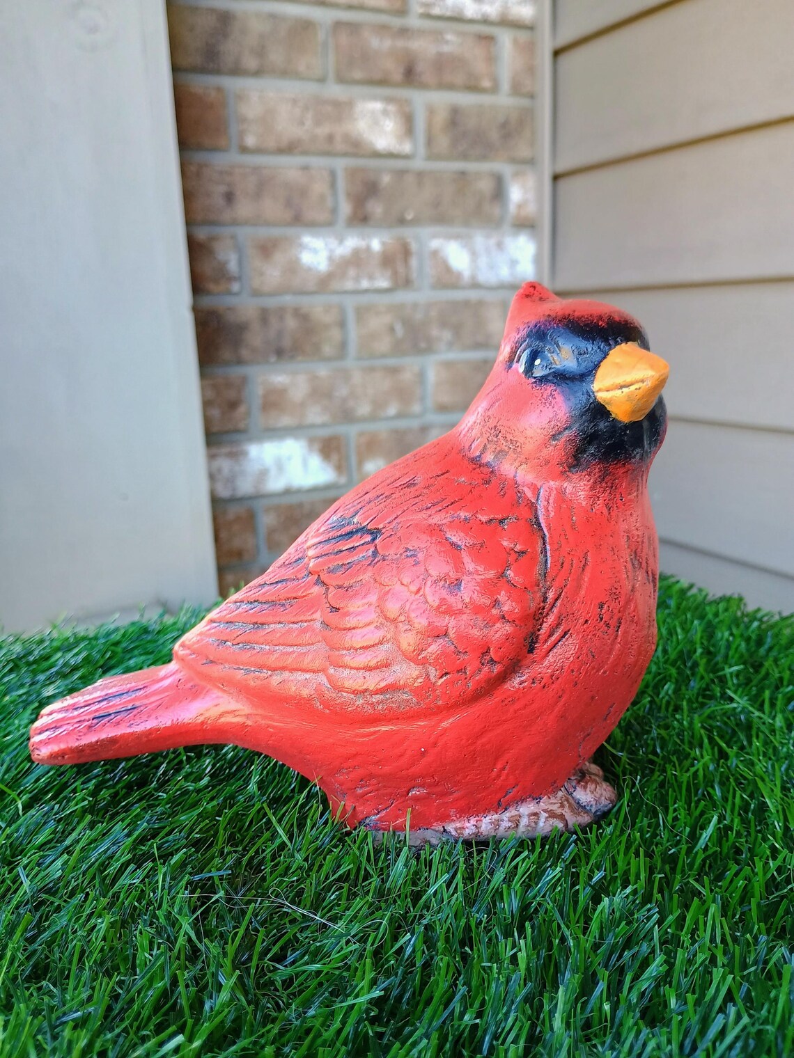 Concrete Cardinal Statue Red Bird Figurine Indoor Outdoor Painted ...