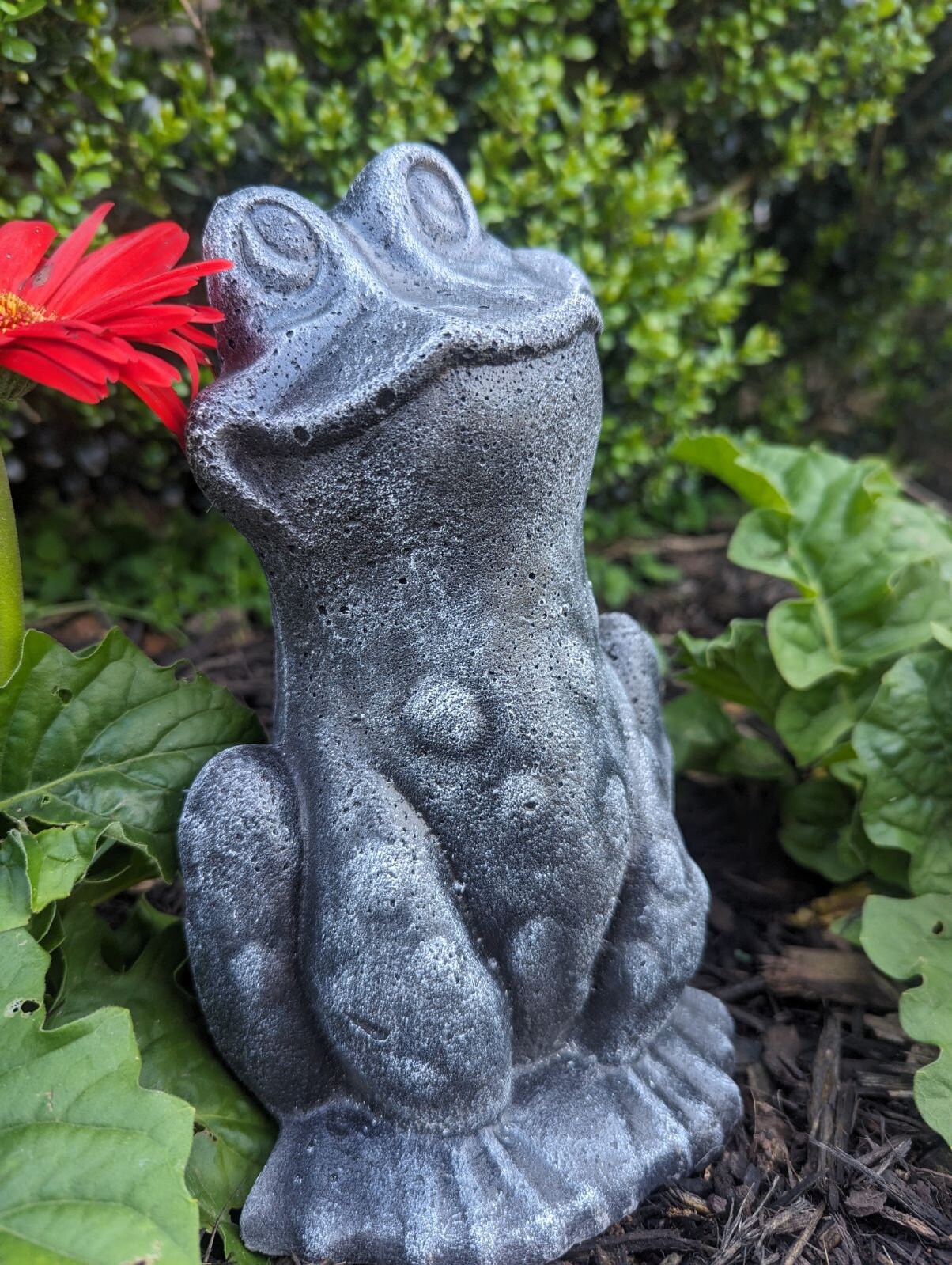 Concrete Garden Frog/ Aged Stone Painted Frog/ Concrete Lawn Ornament ...
