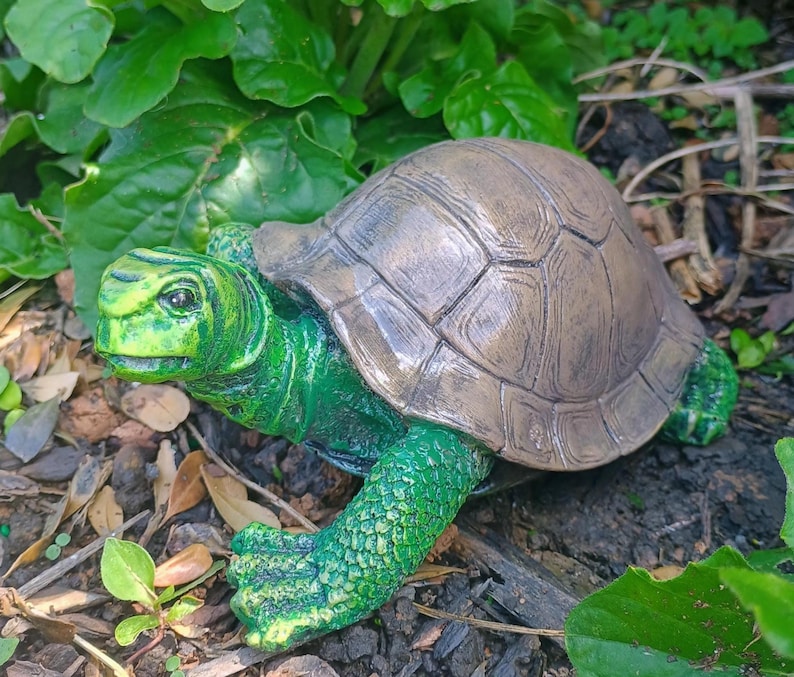 Concrete Garden Turtle Painted Tortoise Garden Figurine Cement Reptile ...