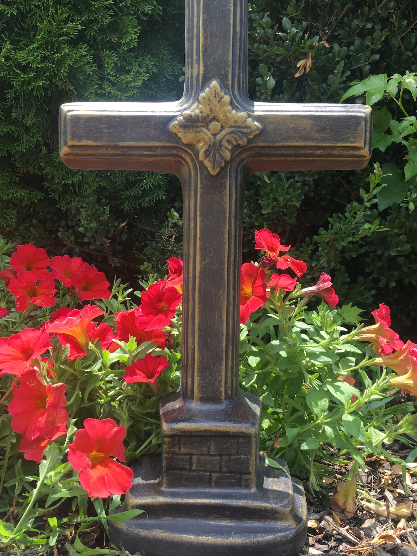 Concrete Cross Garden Cross Bronze Painted Memorial Cross Cement Cross ...