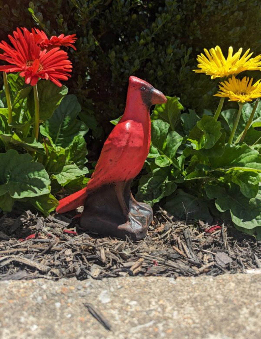 Concrete Cardinal Statue Cement Red Bird Figurine Garden Patio Decor ...