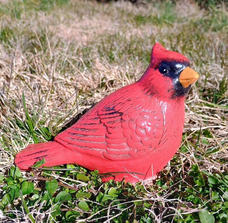 Concrete Cardinal Statue Red Bird Figurine Indoor Outdoor Painted ...