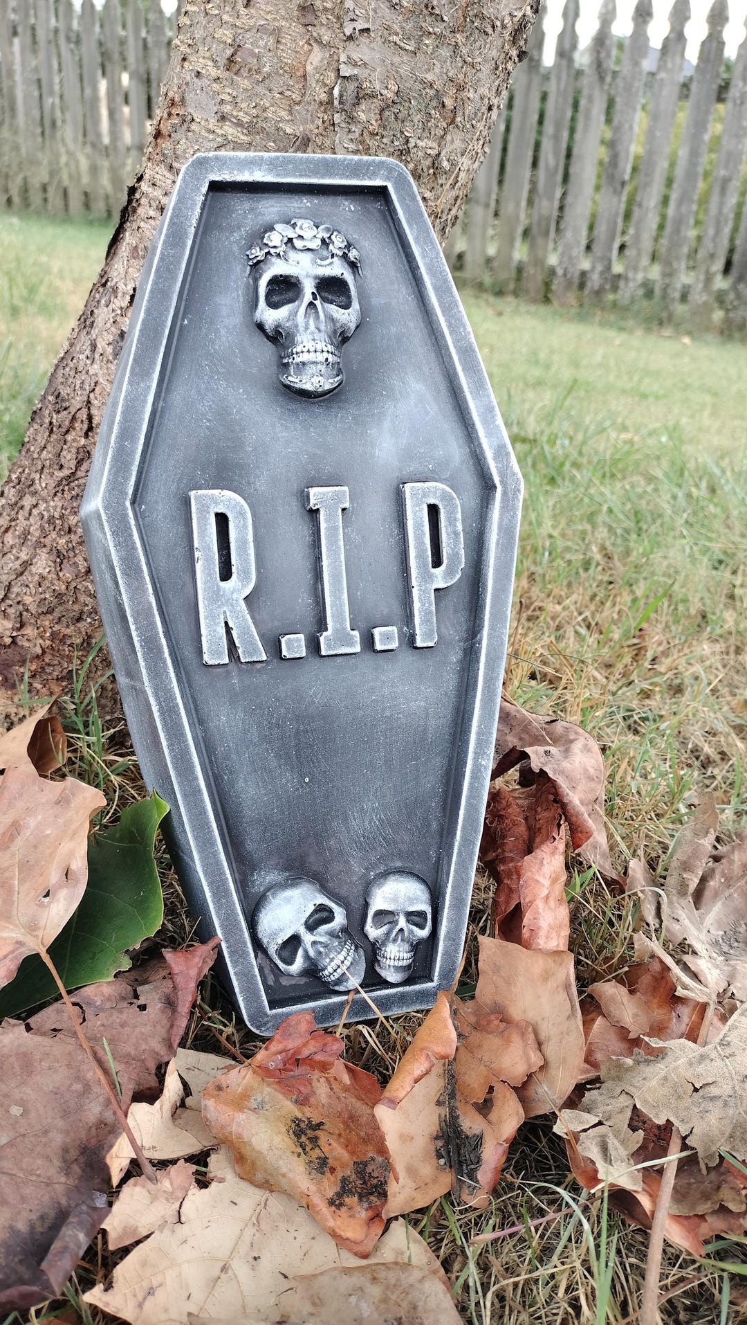 Concrete RIP Casket Coffin Cement Halloween Tombstone Fall Decor ...
