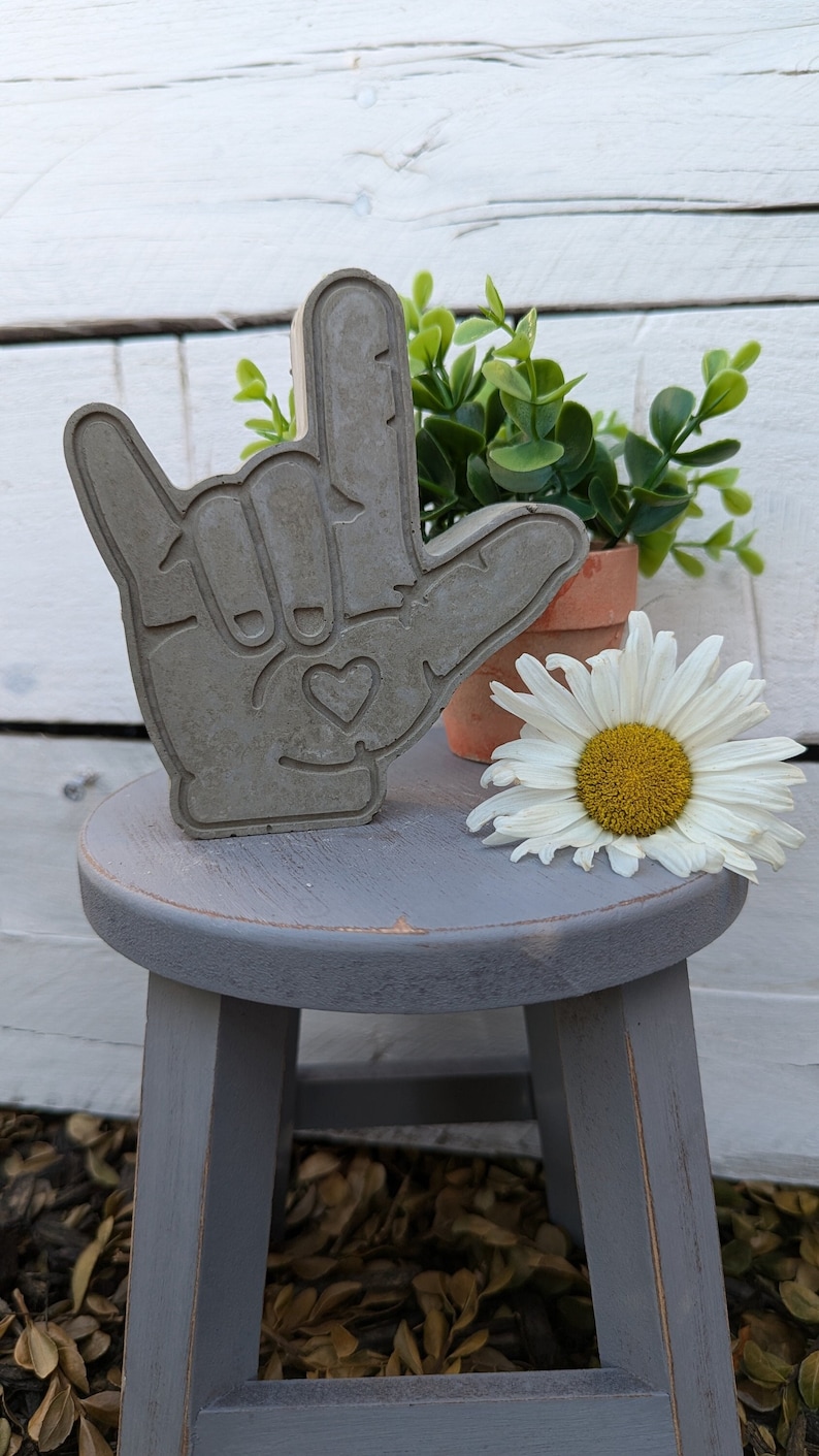 ASL I Love You Concrete Statue Figurine Paperweight Desk/shelf ...