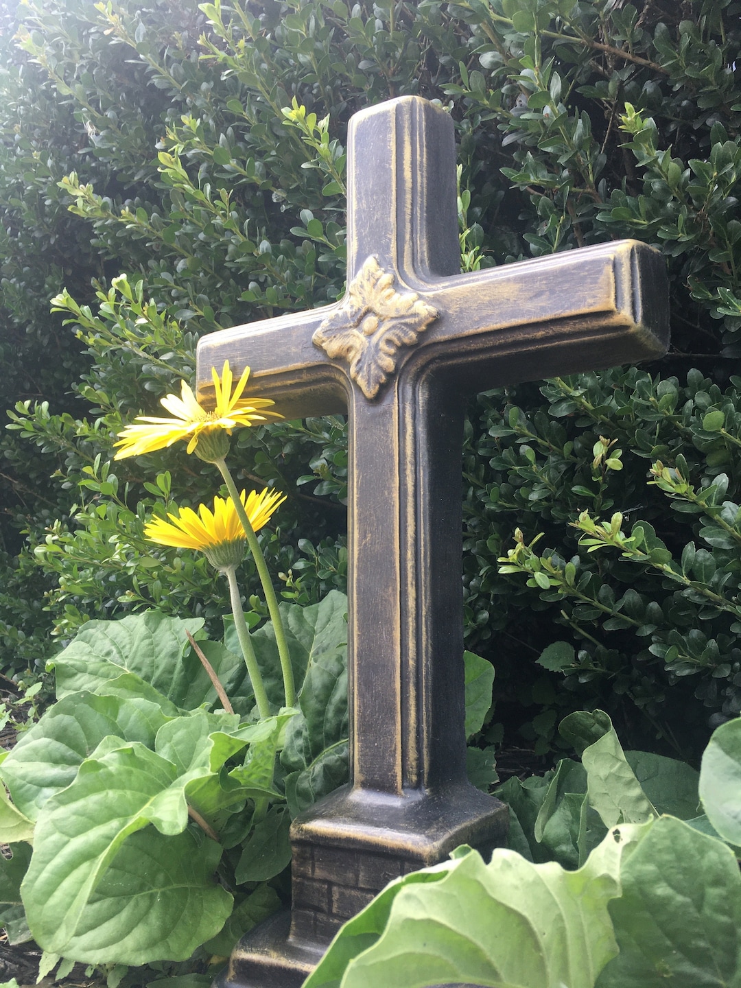 Concrete Cross Garden Cross Bronze Painted Memorial Cross Cement Cross ...
