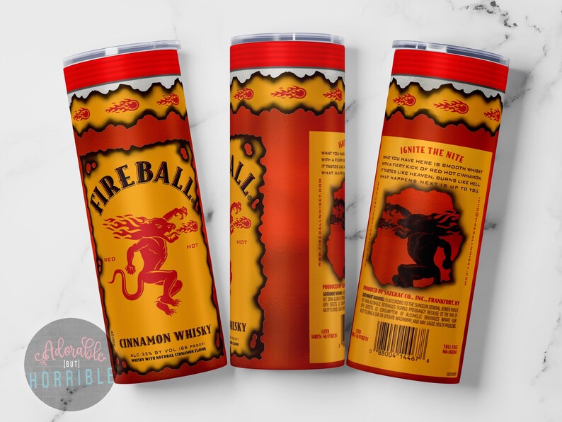 Fireball Whiskey Red Label ⁝ 20 Oz Skinny Tumbler ⁝ Funny Tumbler ⁝ Alcohol ⁝ Adult ⁝ Booze ...