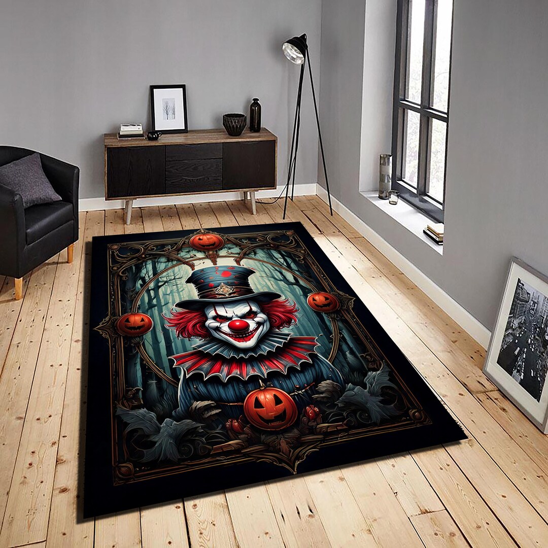 Gothic Clown Rug, Horror Clowncore Carpet, Spooky Halloween Circus ...