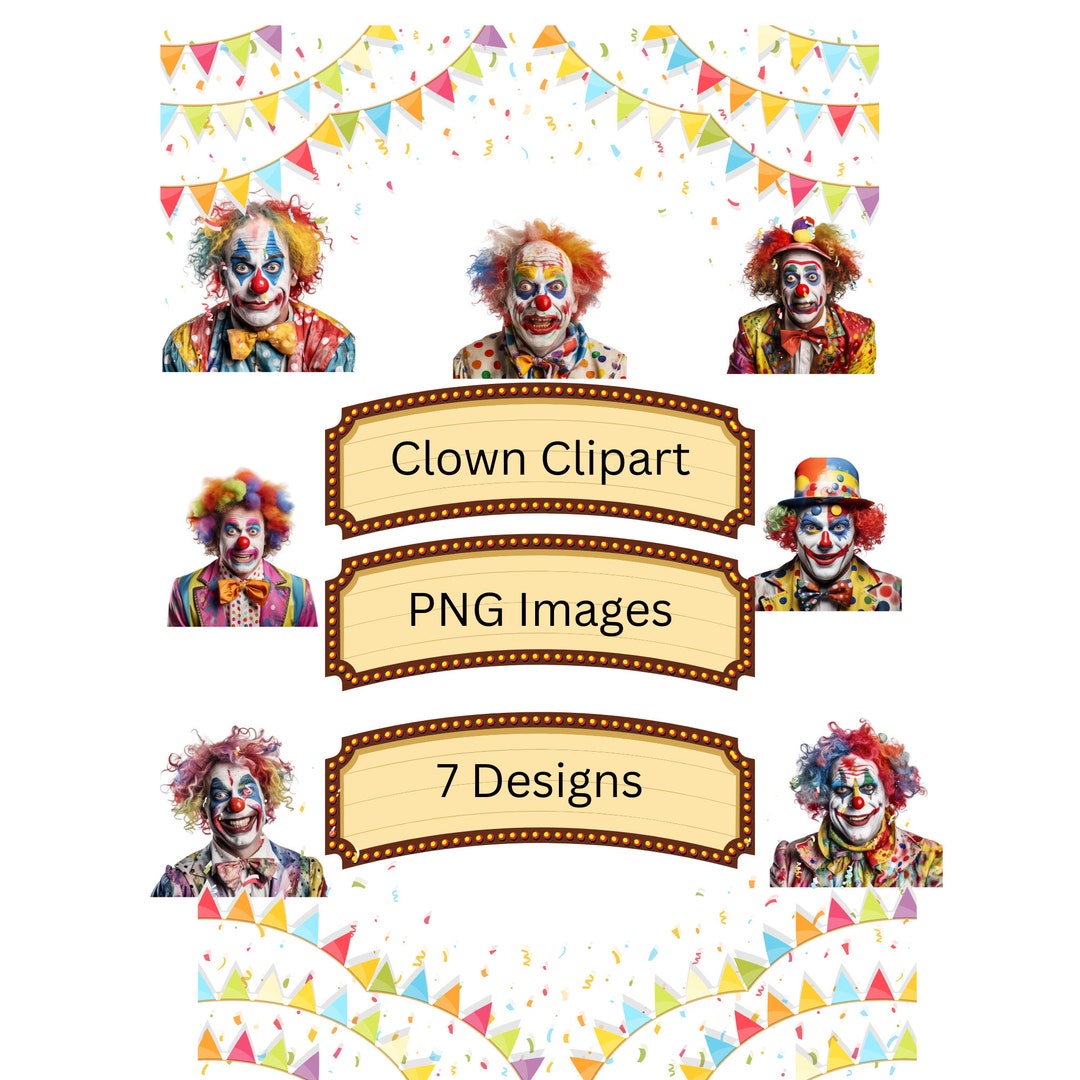 Clown Clipart, Clown Clip Art, 7 Designs, PNG File, Circus Clowns ...