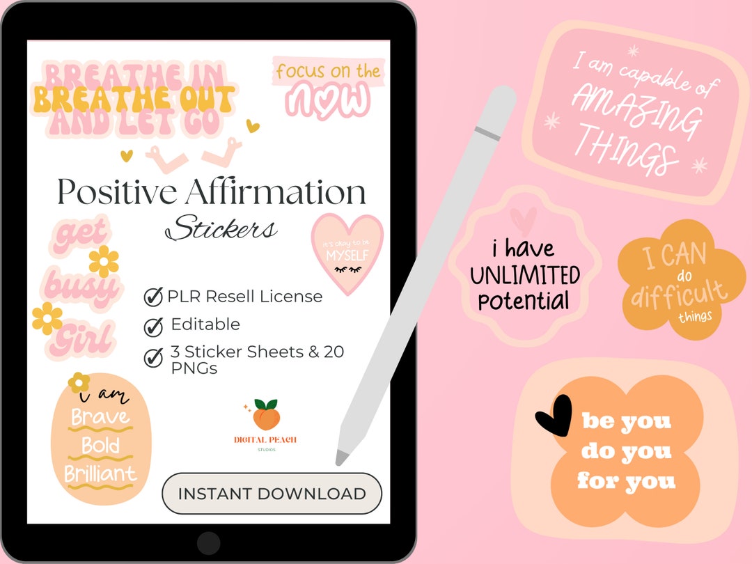 Positive Affirmations Digital Stickers, PLR Resell License, Digital ...