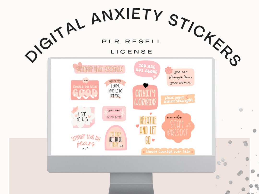Digital Anxiety Stickers, PLR Resell License, Digital Planner Stickers ...