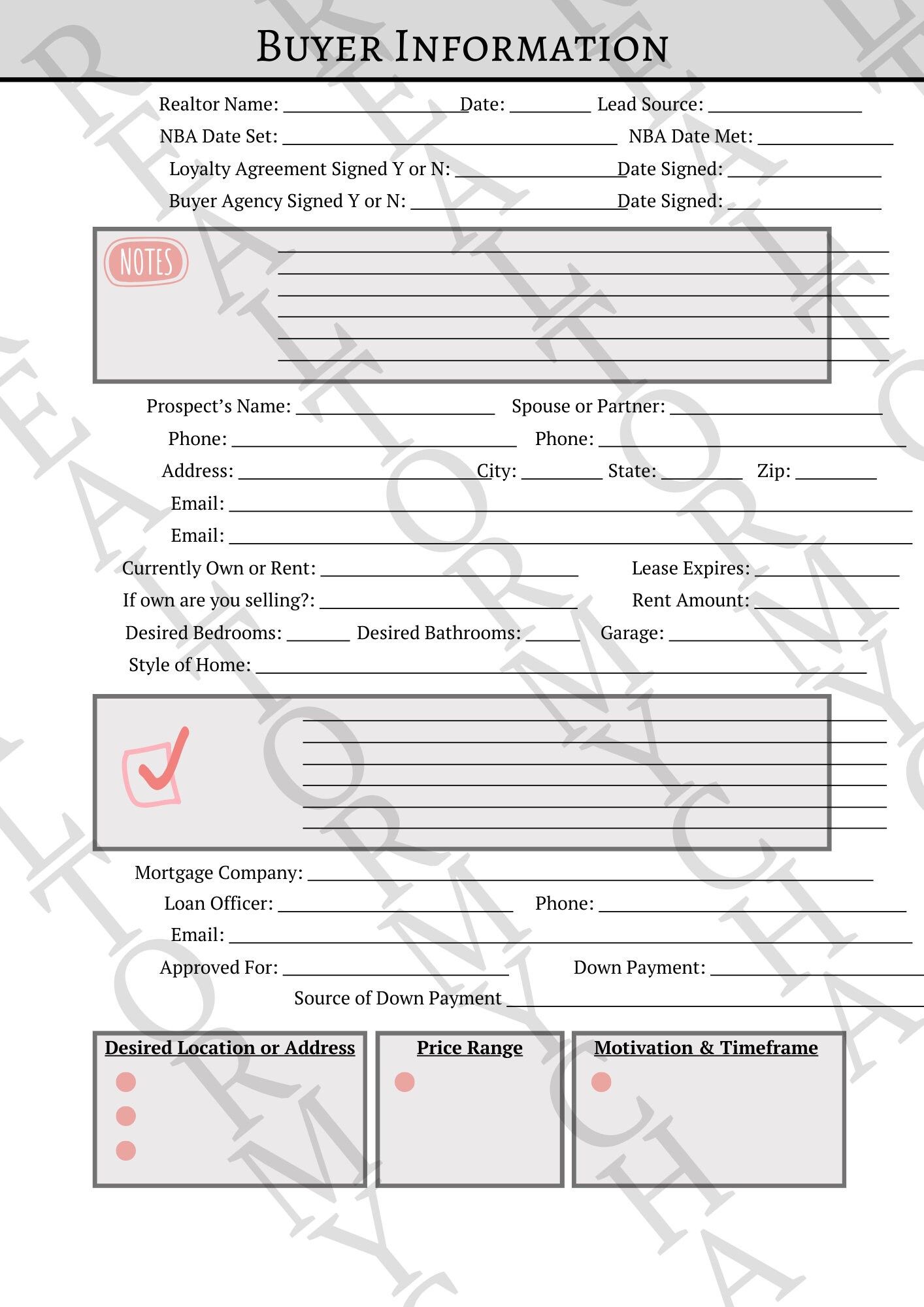 Buyer Questionnaire, Real Estate Buyer Packet, Agent Questionnaire ...