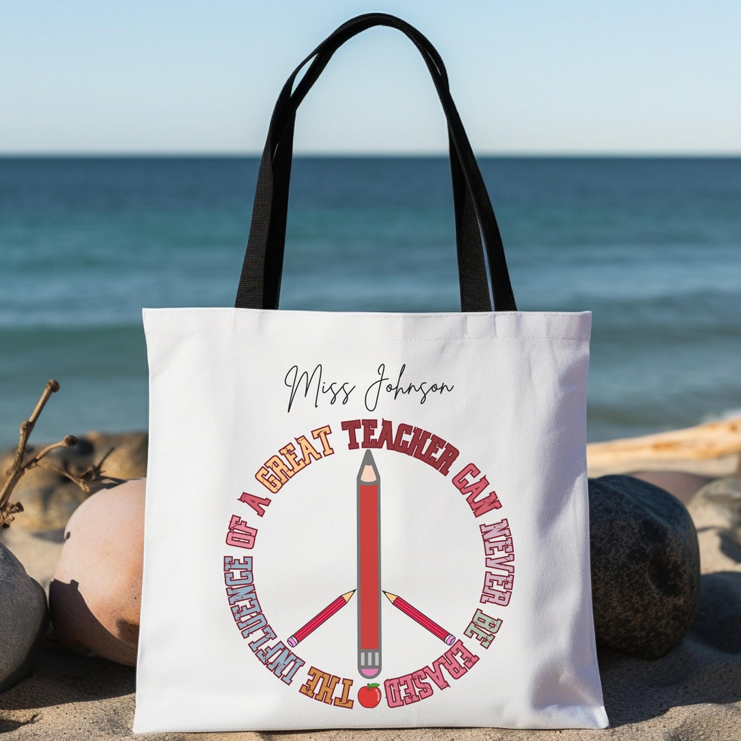 Personalized Teacher Tote Bag: Peace Sign Design, Educator Gift - Etsy