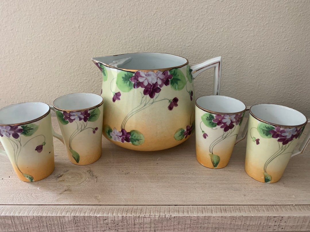 Nippon Antique Lemonade Set. Pitcher and 4 Cups. Hand Painted Violet ...