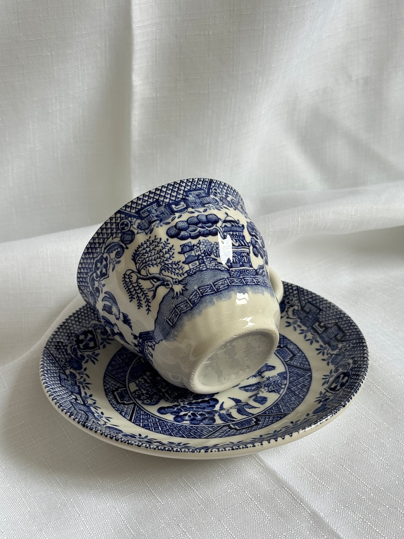Barratts Staffordshire Willow Teacup and Saucer, Blue Transferware ...