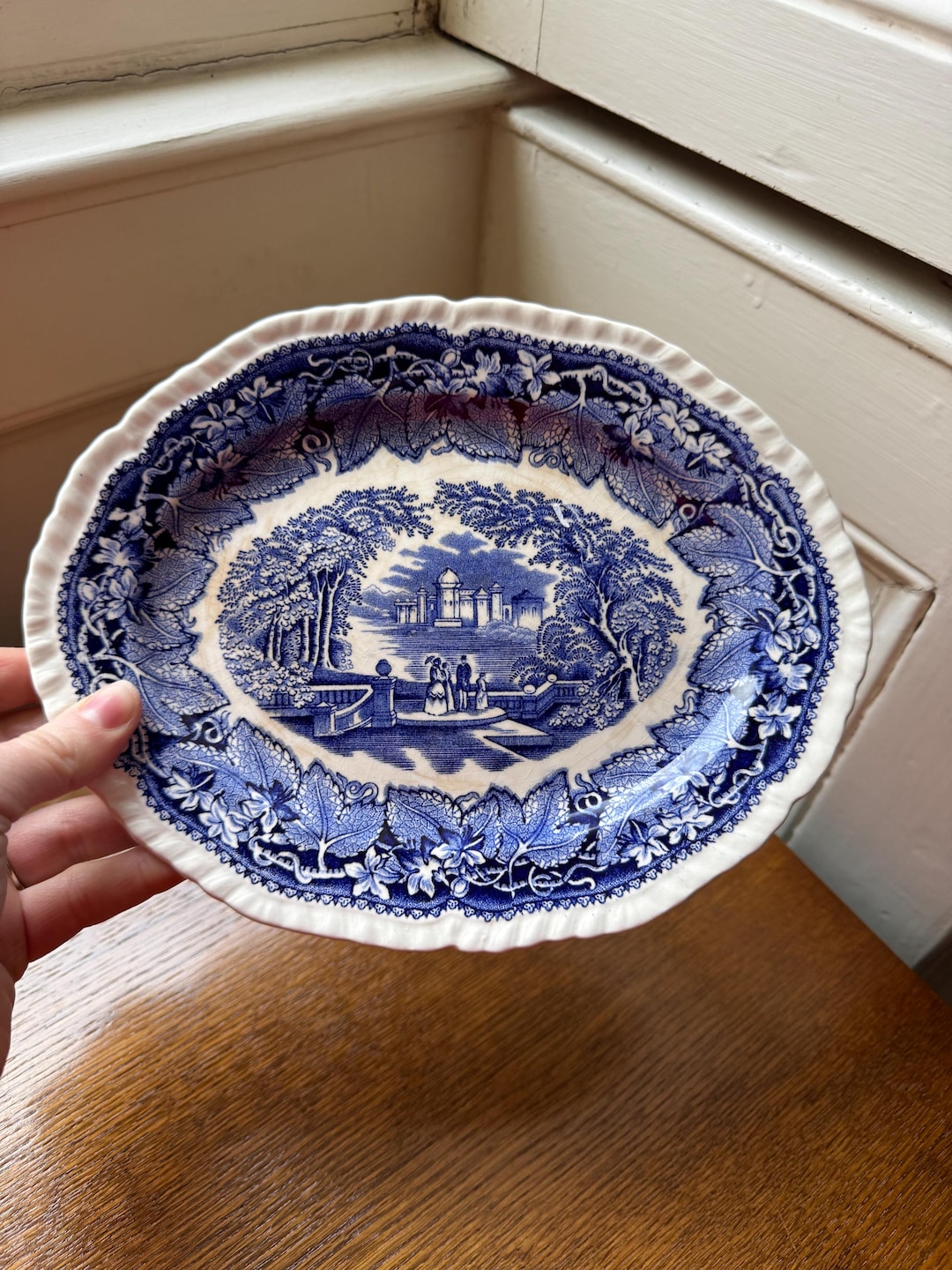 Vintage Mason's Vista Ironstone Oval Plate, Blue and White Serving ...