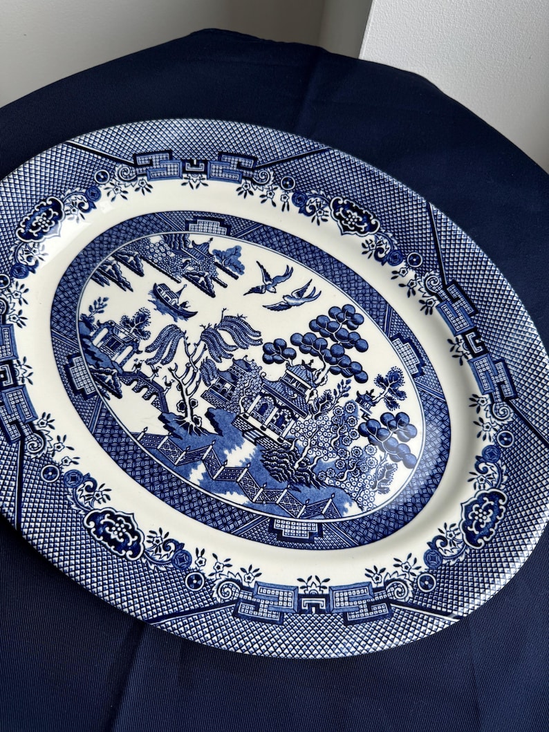 Churchill Willow Pattern Platter, Blue and White Staffordshire Pottery ...