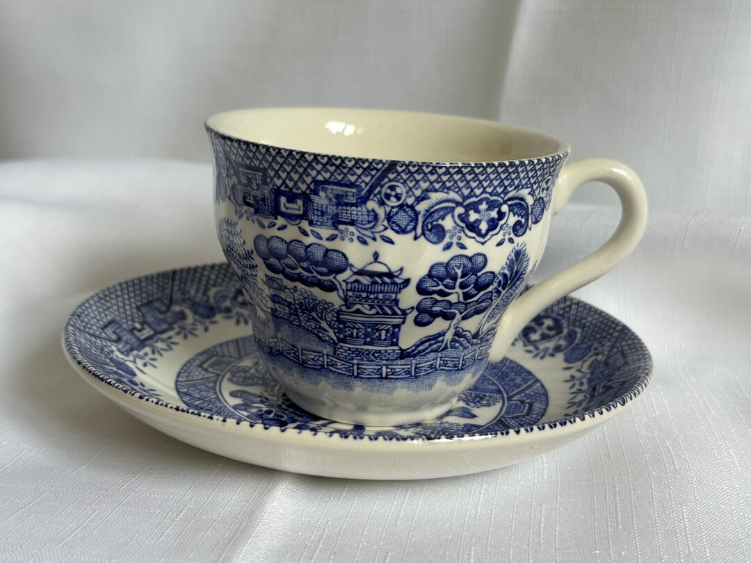 Barratts Staffordshire Willow Teacup and Saucer, Blue Transferware ...