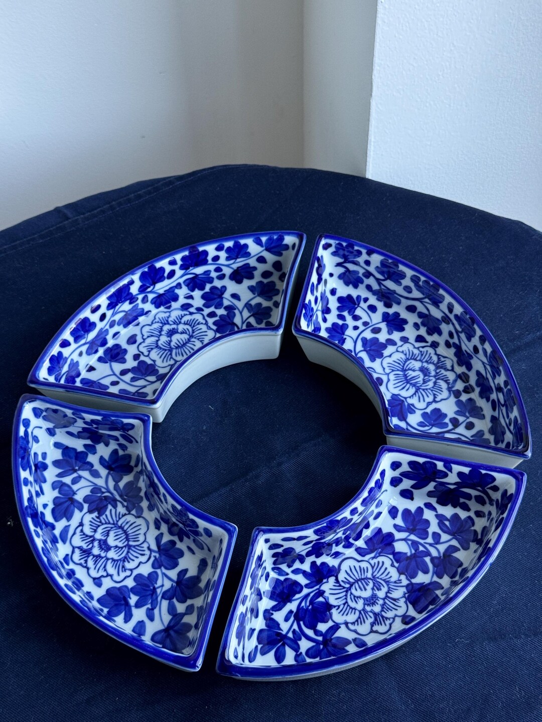 Vintage Floral Delft or Chinoiserie Style Serving Dishes, Snack Dishes ...