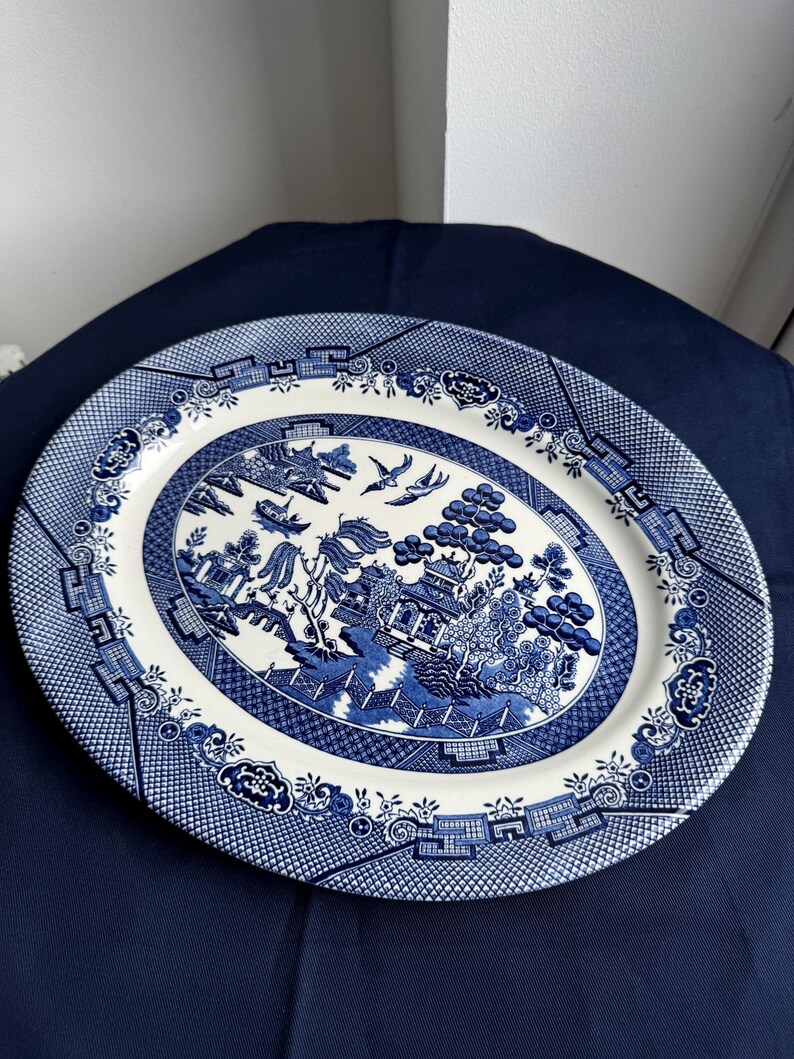 Churchill Willow Pattern Platter, Blue and White Staffordshire Pottery ...