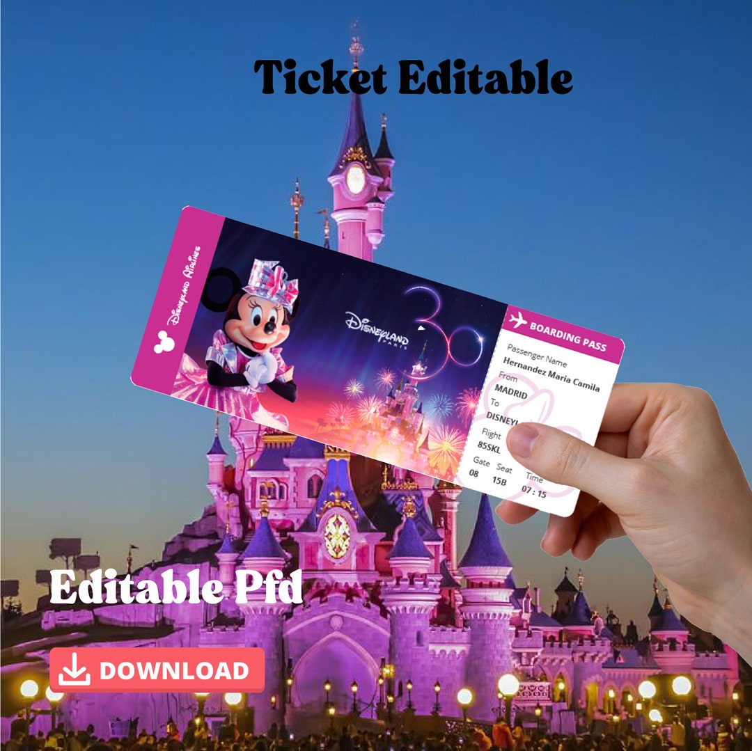 Editable Disneyland Paris Surprise Ticket, Minie Mouse, Girls, Surprise ...