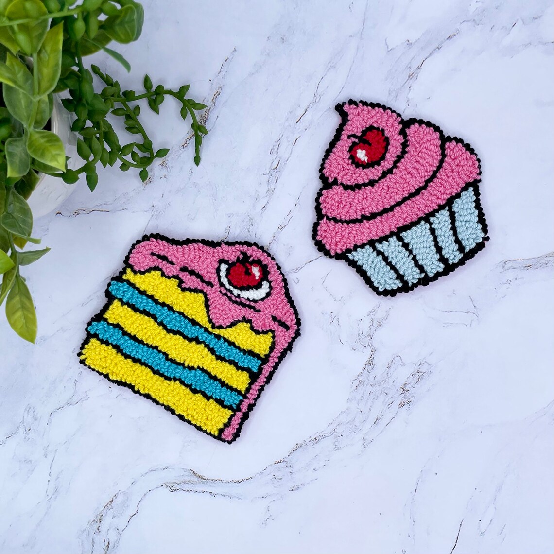 Comic Style Cupcake Tufted Mug Rug Cute Handmade Punch Needle Coaster ...